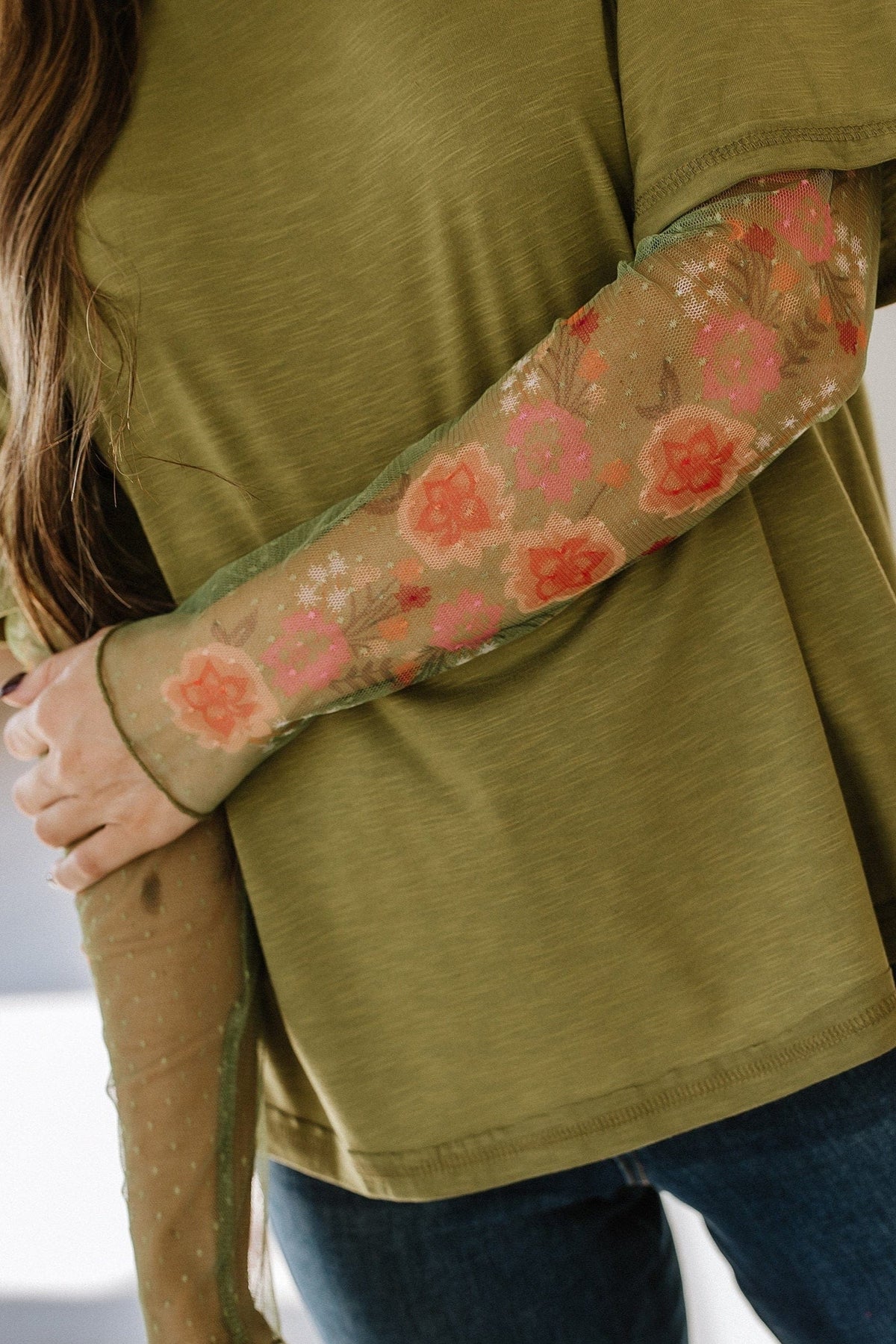 SALE - Nova Floral Mesh Sleeve Top | Size XL – Liam & Company