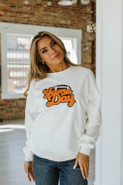 Orange Cursive Game Day Sweatshirt | DROPSHIP – Liam & Company