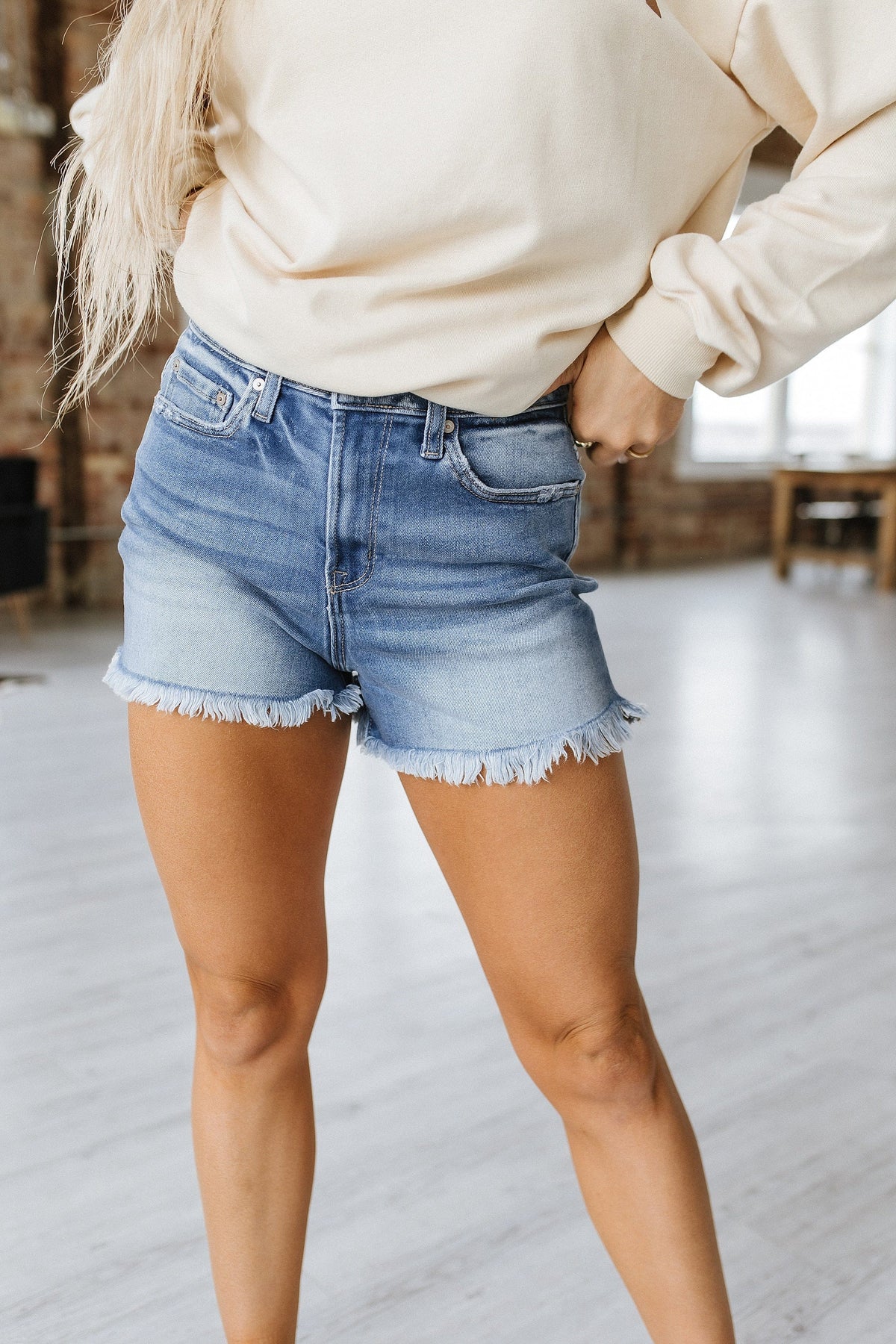 SALE - Sampson Mid Rise Denim Shorts – Liam & Company
